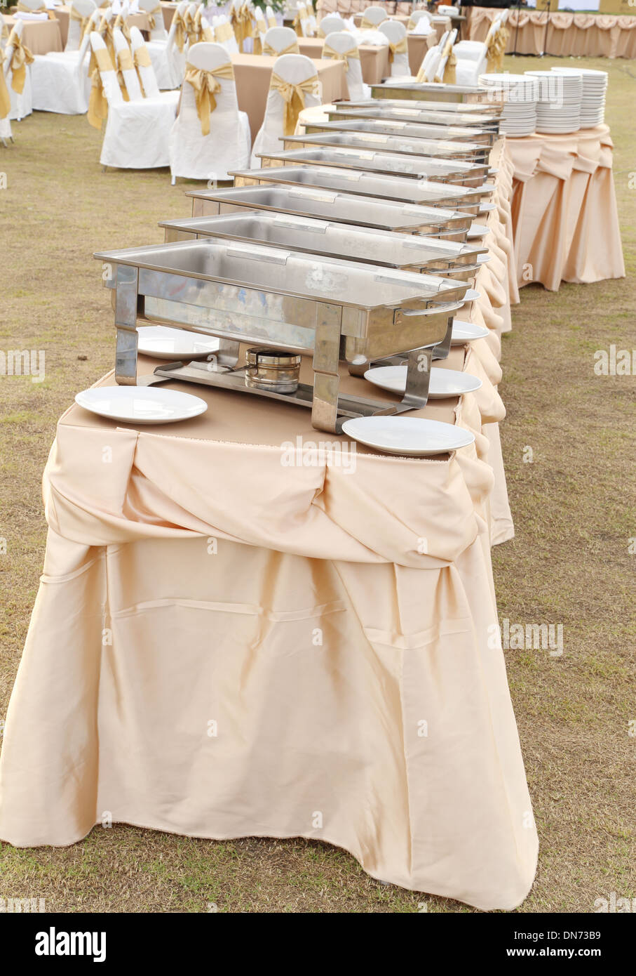 many empty buffet trays ready for service Stock Photo - Alamy