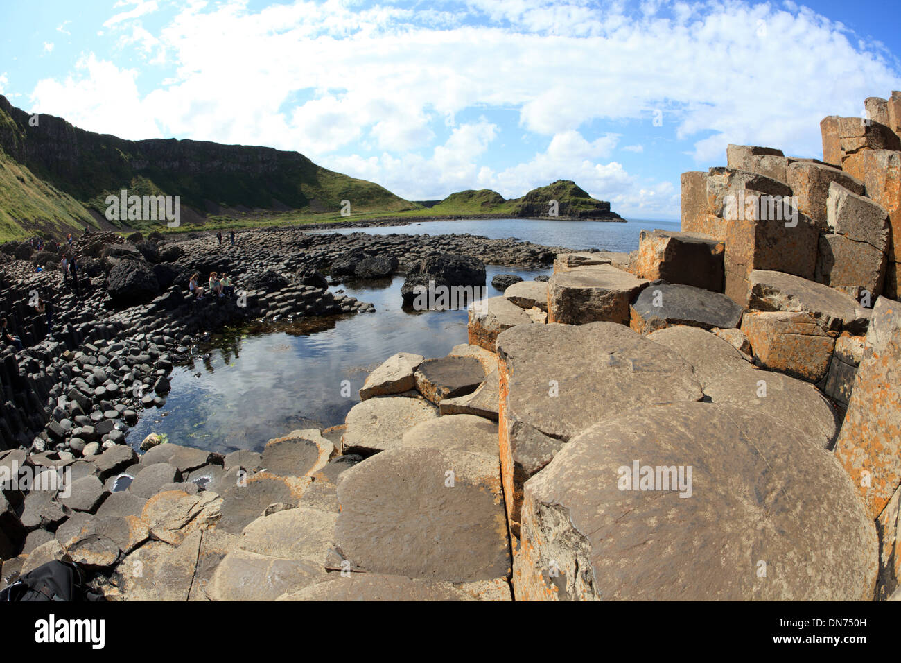 Polygonal basalt lava rock columns of the Giant's Causeway on the north ...
