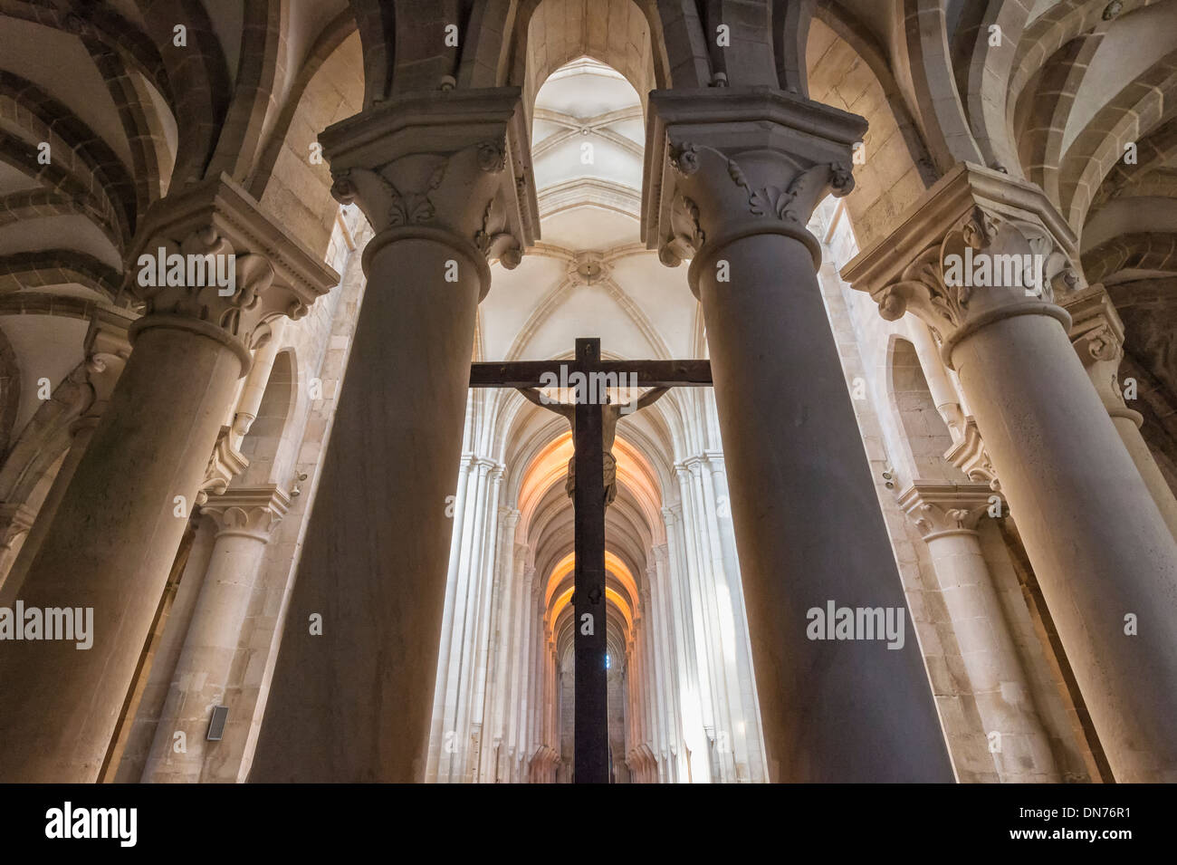 Santa Maria Monastery, Central nave and Cross, Alcobaca, Portugal Stock ...