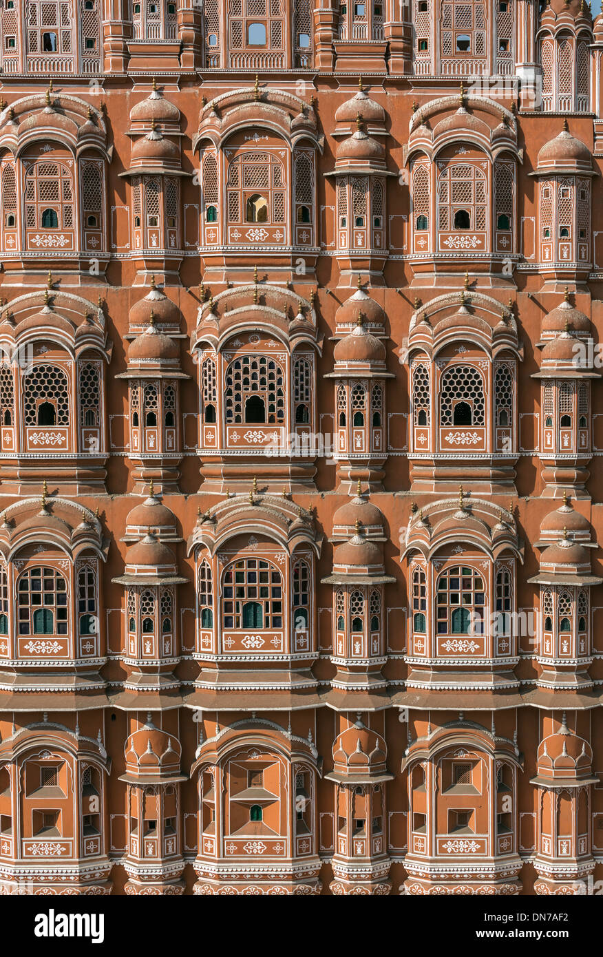India, Rajasthan, Jaipur, Palace of the Winds (Hawa Mahal), window ...