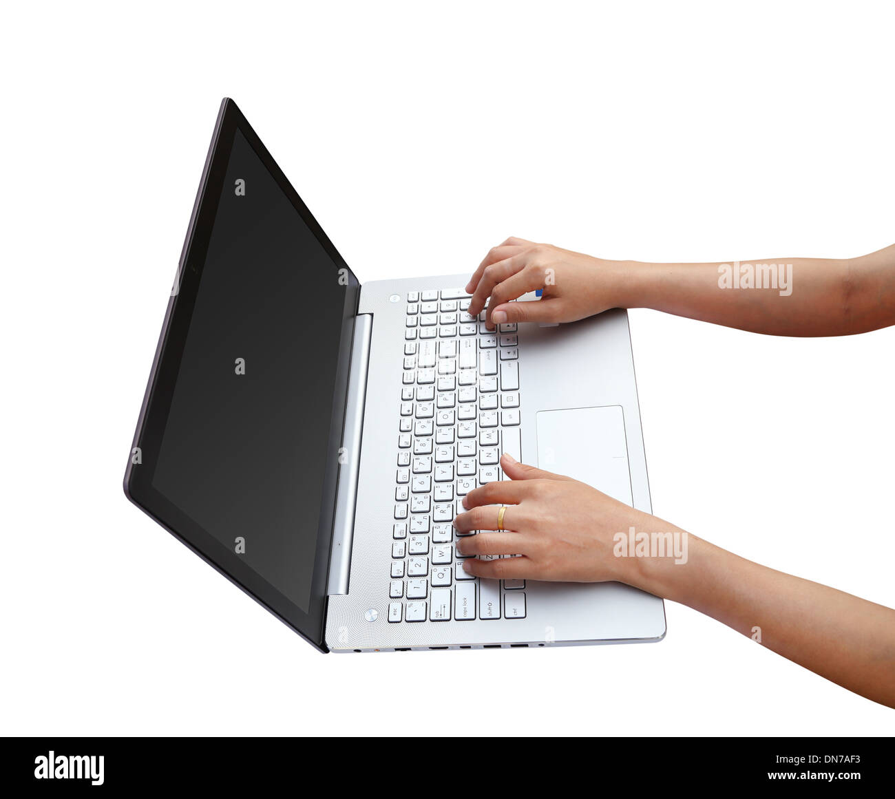 hands are working on laptop on white background (with clipping path ...