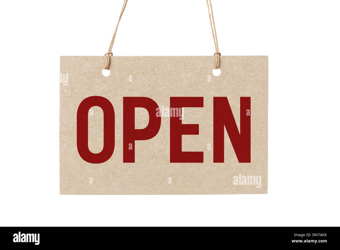 brown paper plate with word open, white background Stock Photo - Alamy