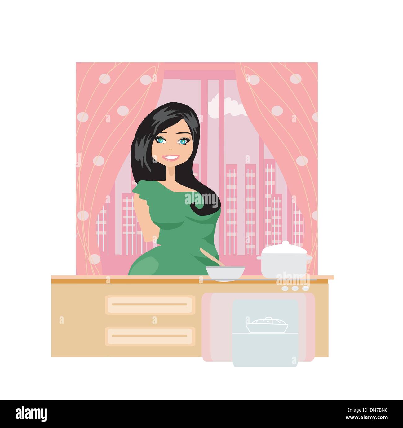 Beautiful lady cooking soup Stock Vector Image & Art - Alamy
