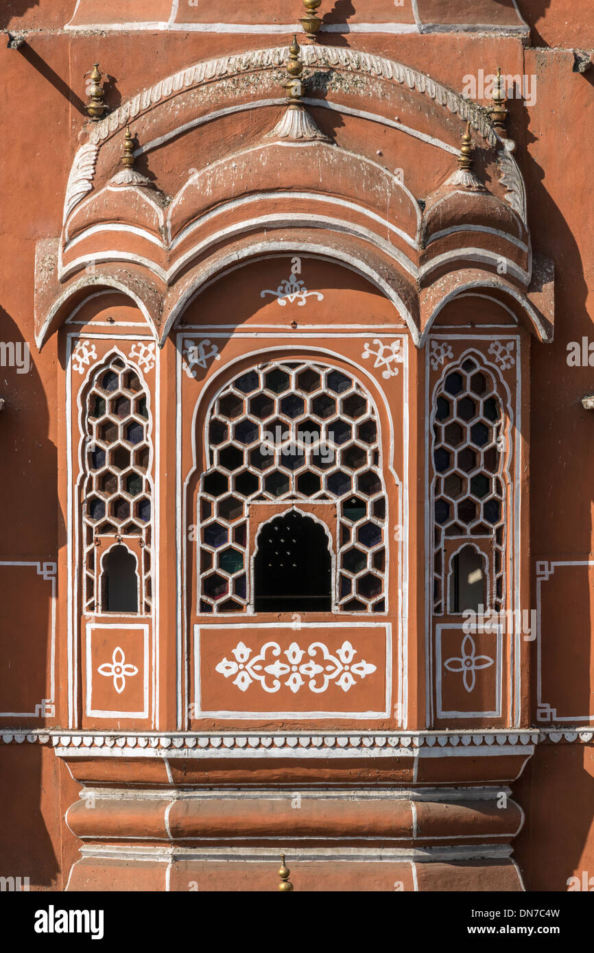 India, Rajasthan, Jaipur, Palace of the Winds (Hawa Mahal), window ...