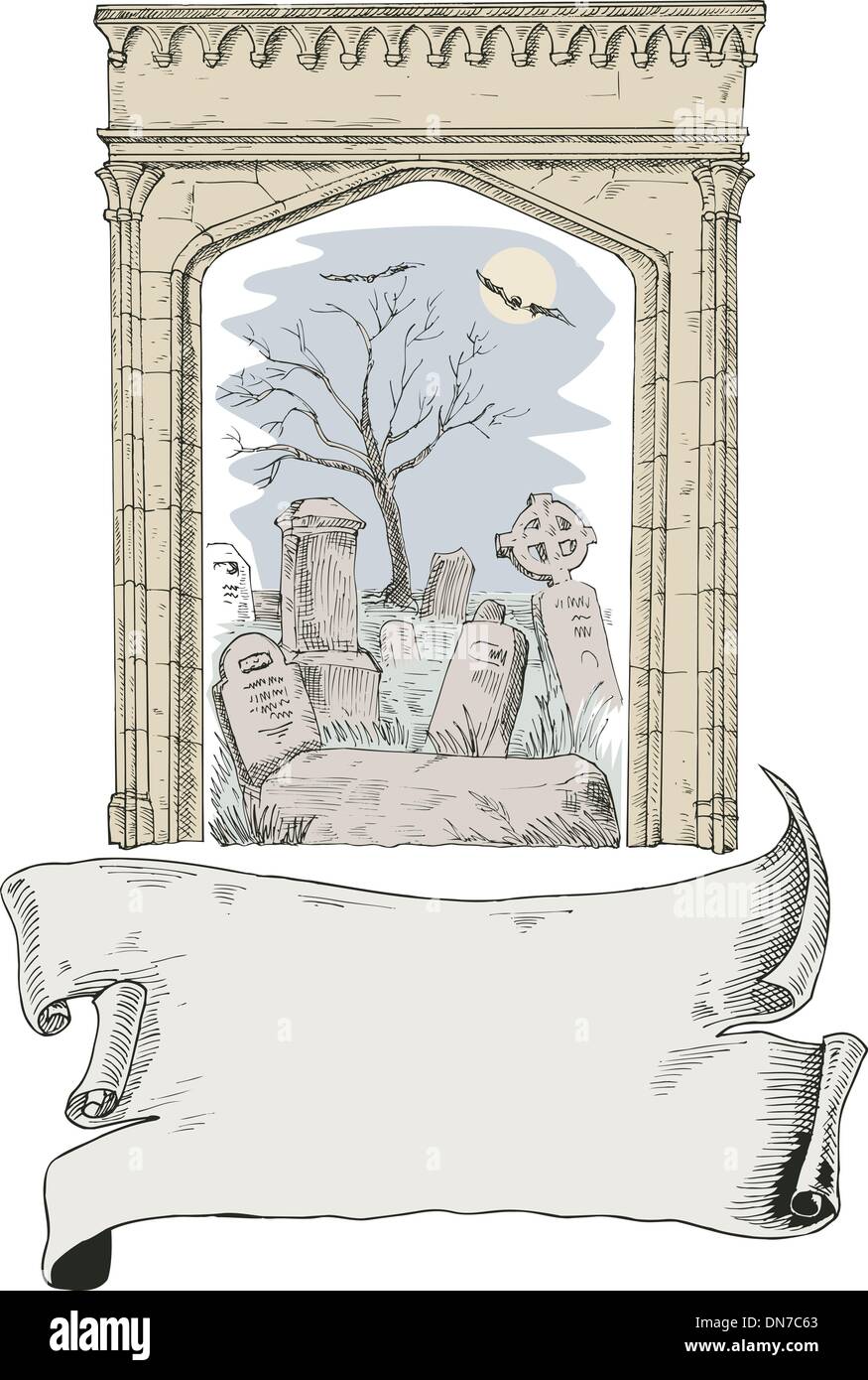 Cemetery Arch Scroll Retro Style Stock Vector Image & Art - Alamy