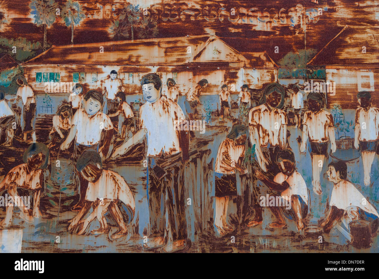 Rusted tree planting propaganda painting - Kratie Province, Cambodia ...