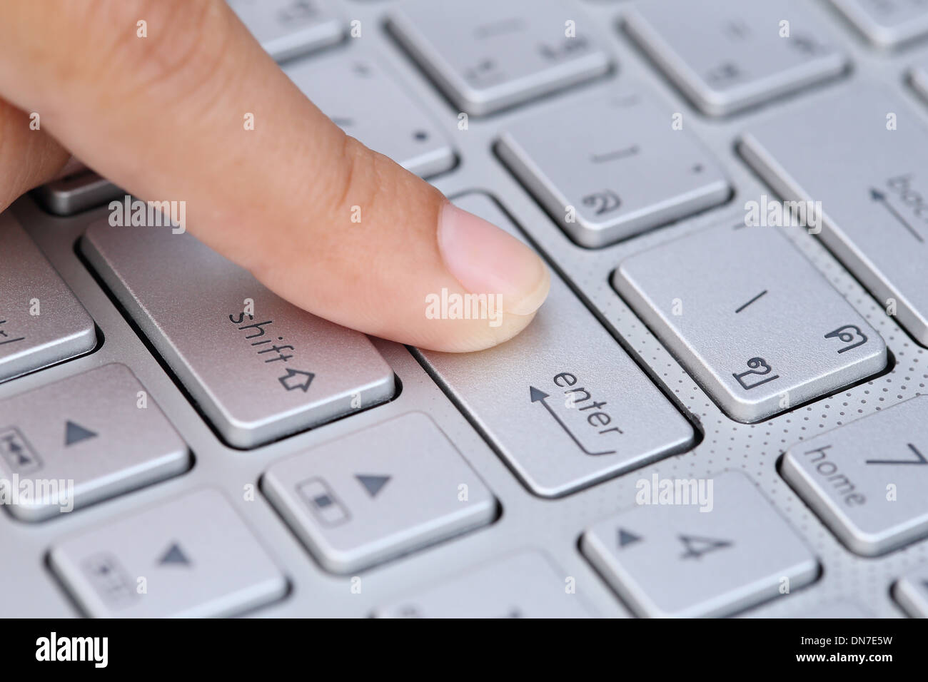 close-up finger pushing the enter button of keyboard Stock Photo - Alamy