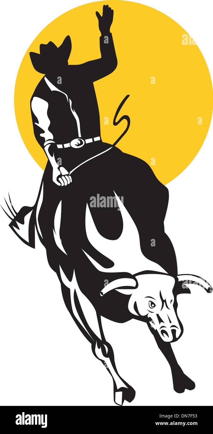 Rodeo Cowboy Bull Riding Retro Stock Vector Image & Art - Alamy
