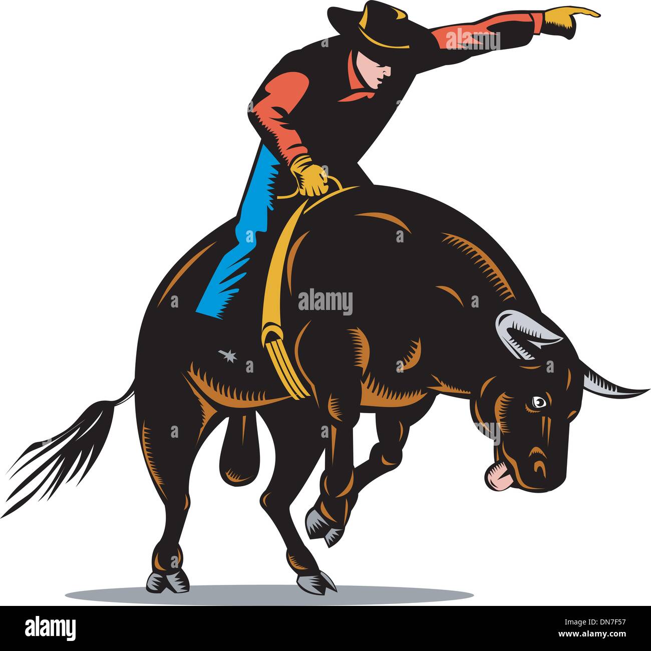 Rodeo Cowboy Bull Riding Retro Stock Vector Image & Art - Alamy