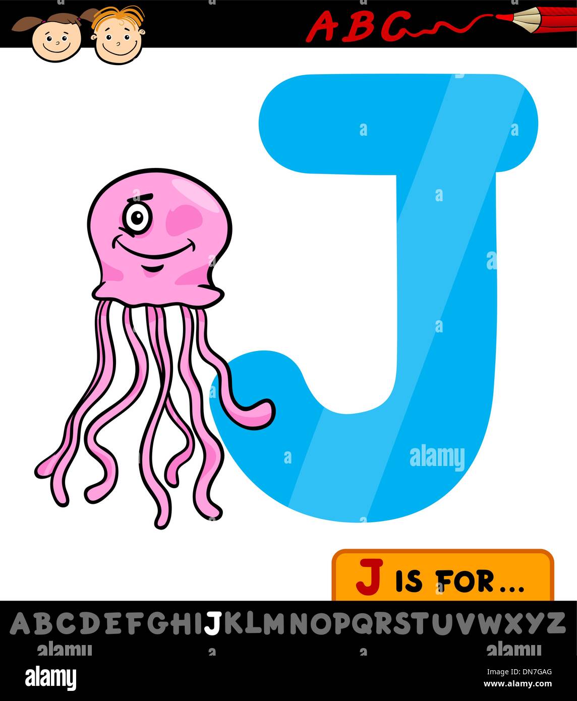 letter j with jellyfish cartoon illustration Stock Vector Image & Art ...