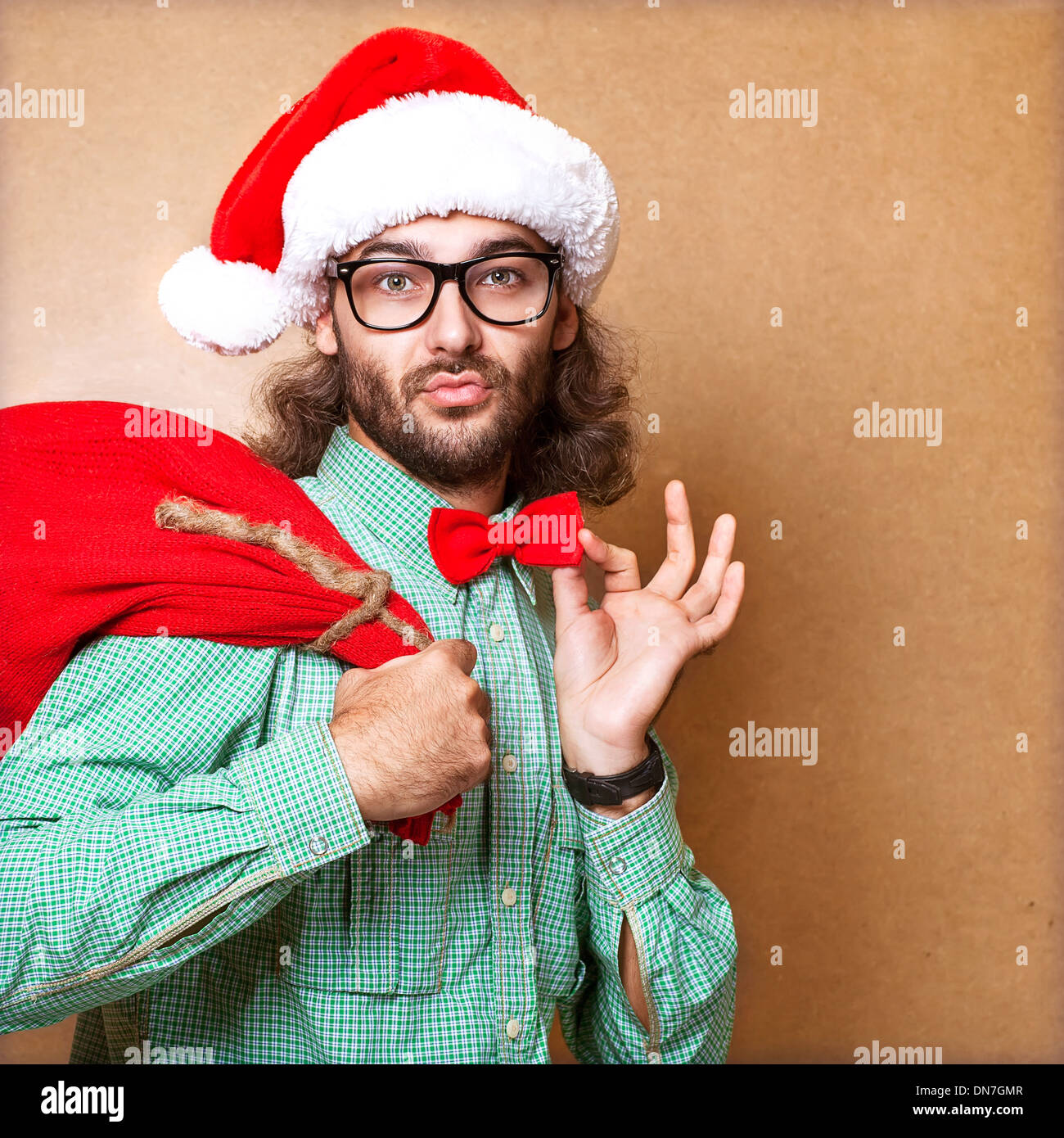 Santa Claus looking into the camera with traditional background Stock ...