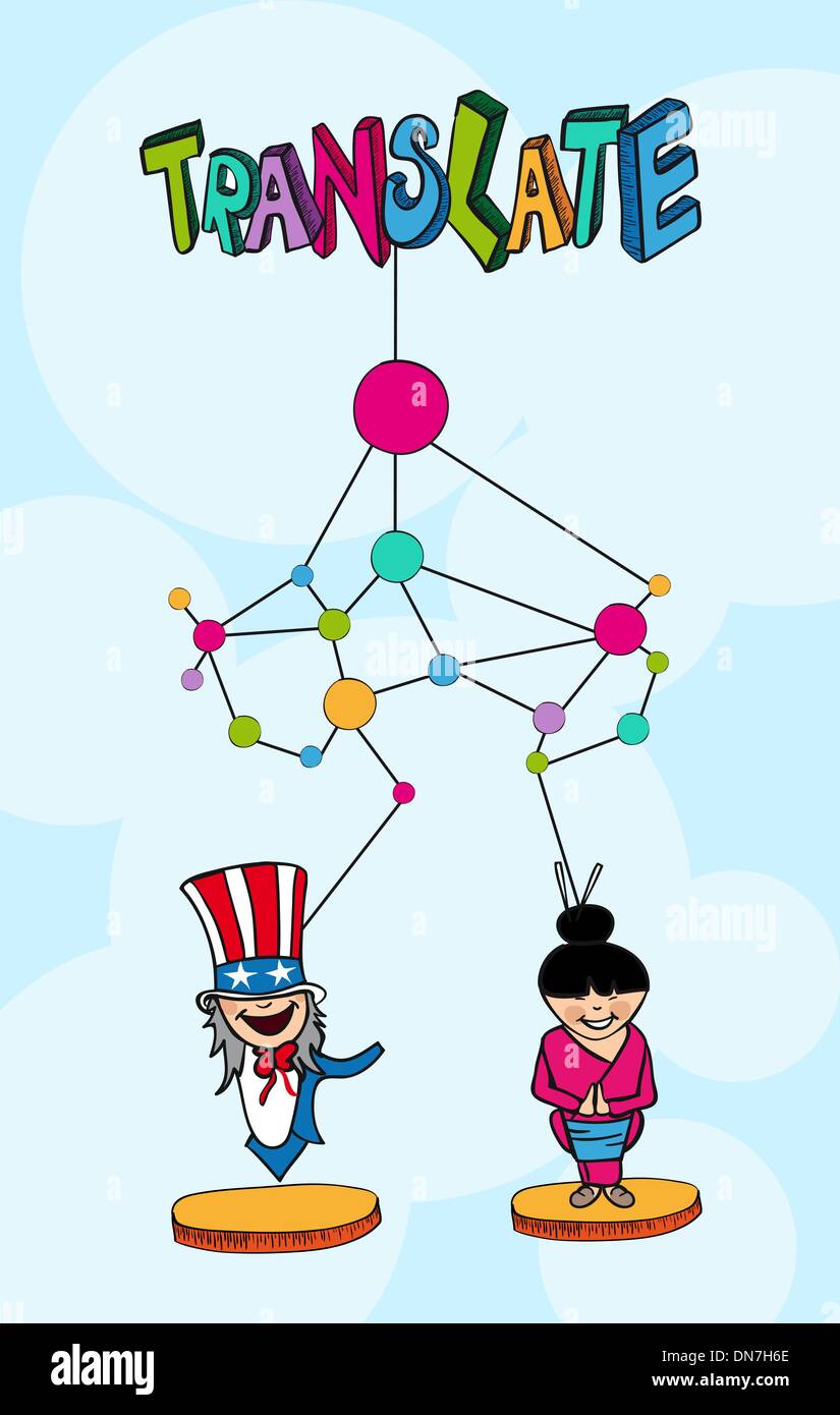 Translation net concept. English japanese people cartoon Stock Vector ...