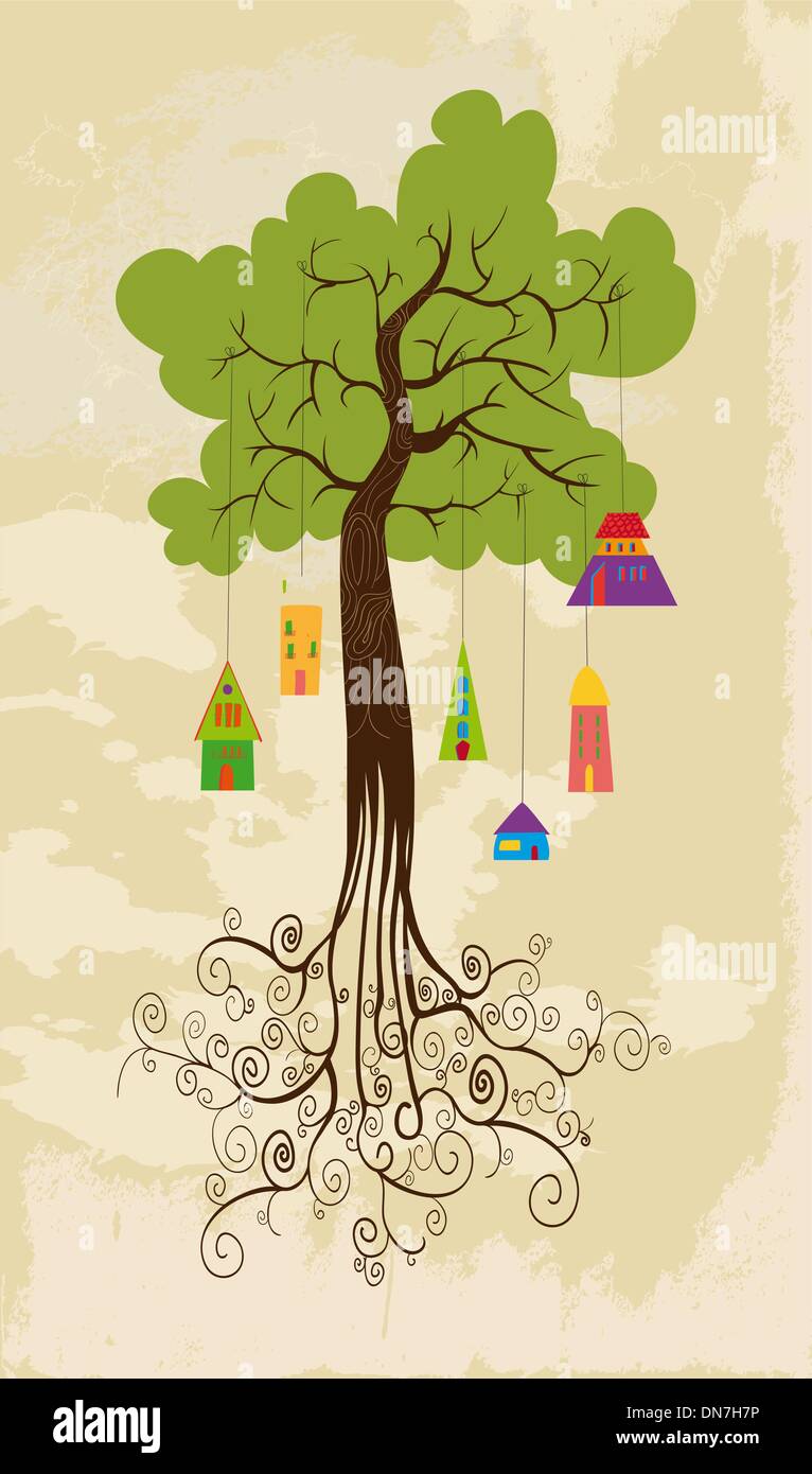 Sustainable development tree with hanging houses Stock Vector Image ...