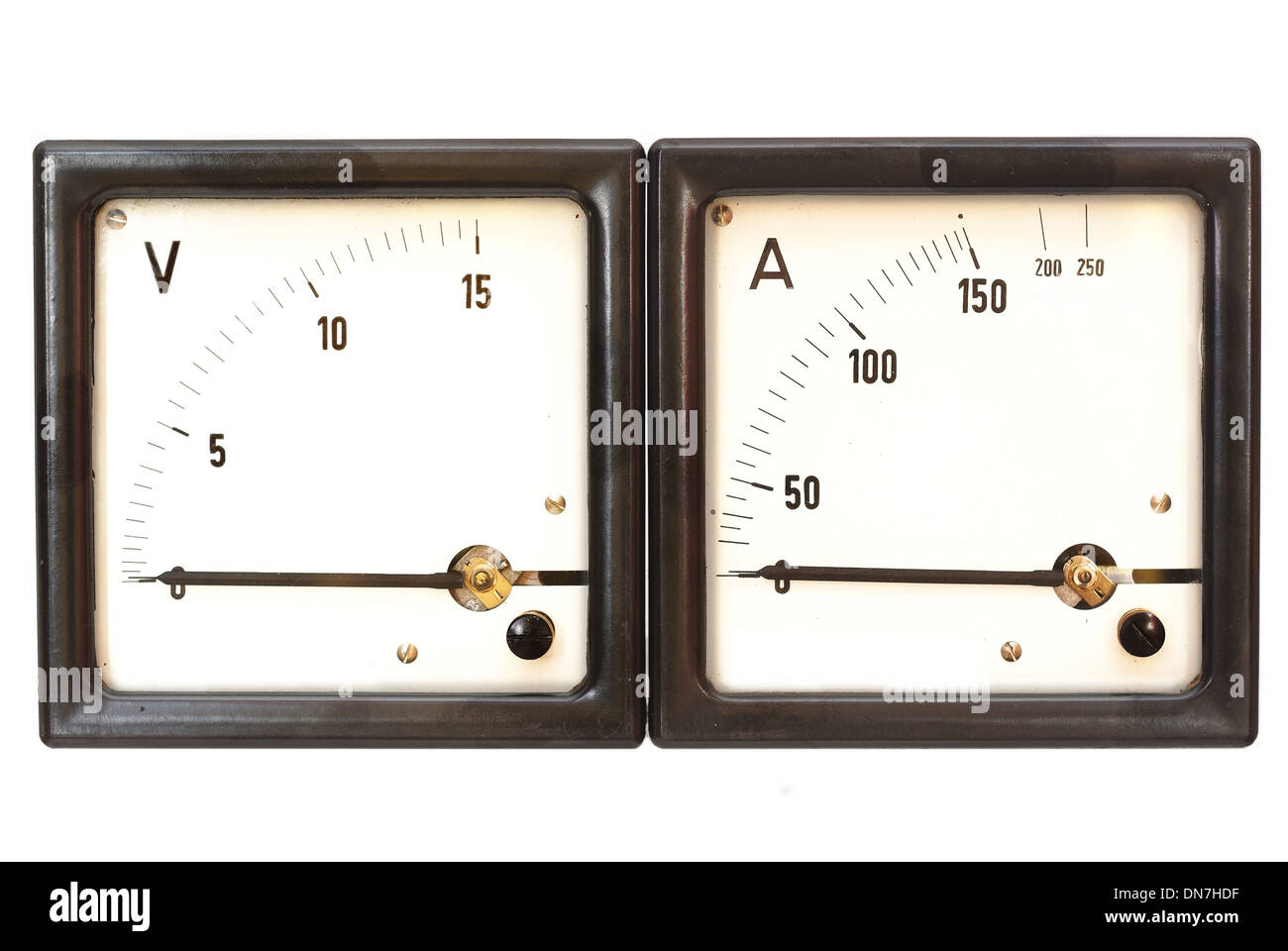 old ammeter and voltmeter on a white background Stock Photo - Alamy