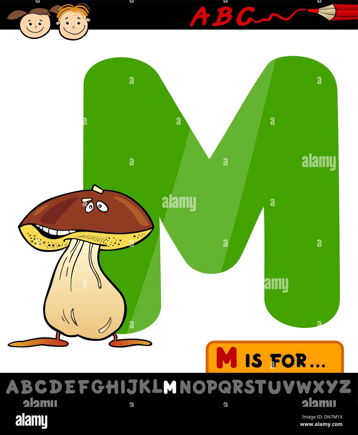 letter m with mushroom cartoon illustration Stock Vector Image & Art ...