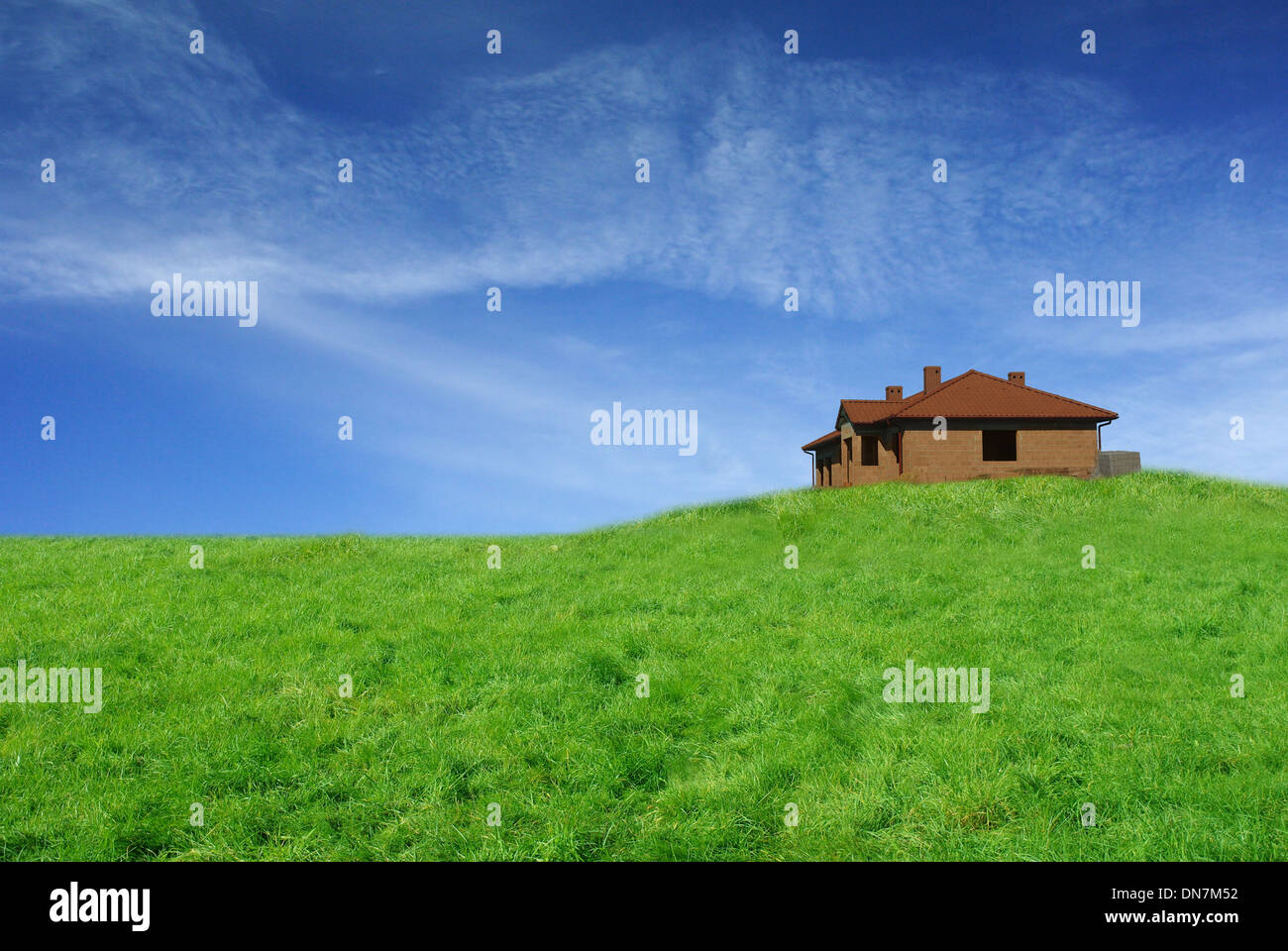 building of little house on sky background Stock Photo - Alamy