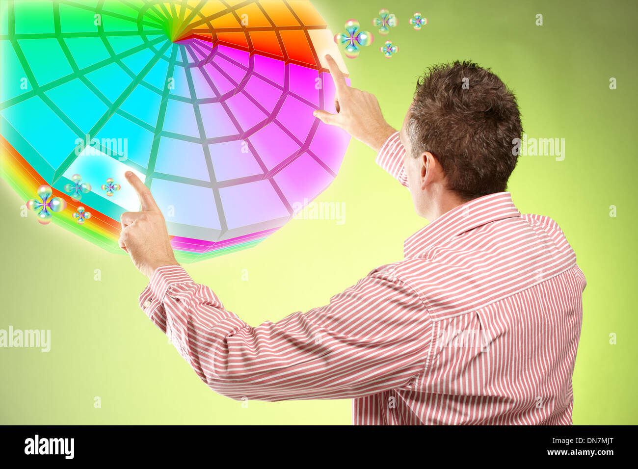 Man interior architect or designer picking color sample circle choosing ...