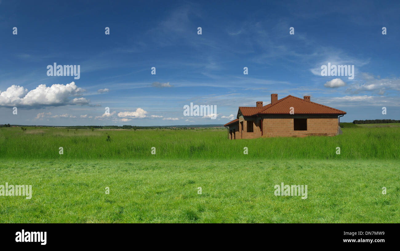 building of little house on sky background Stock Photo - Alamy