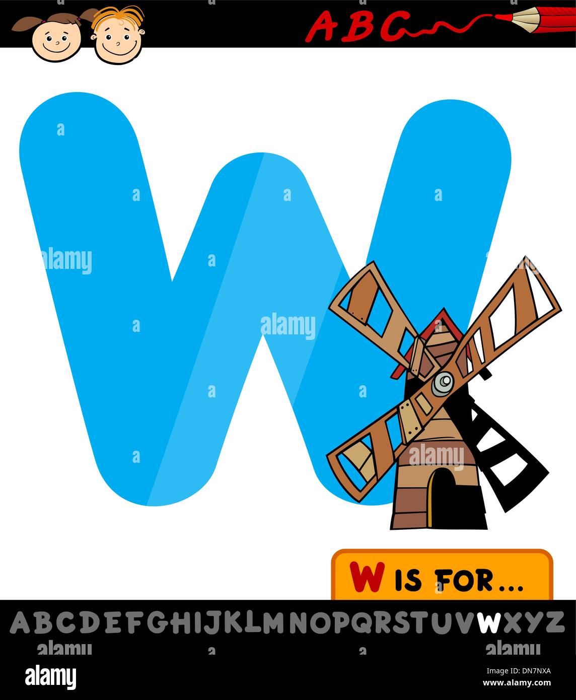 letter w with windmill cartoon illustration Stock Vector Image & Art ...