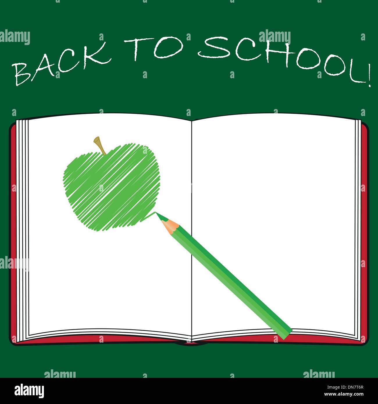 Back to school, school books with apple on desk, vector Eps10 ...