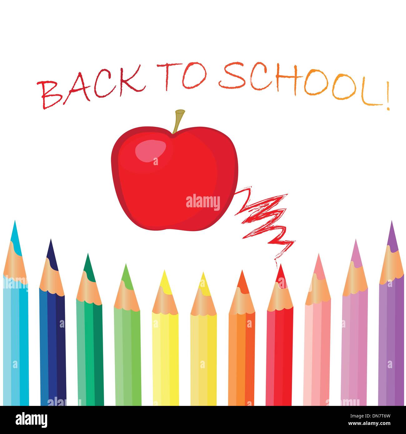 Back to school, school books with apple on desk, vector Eps10 ...