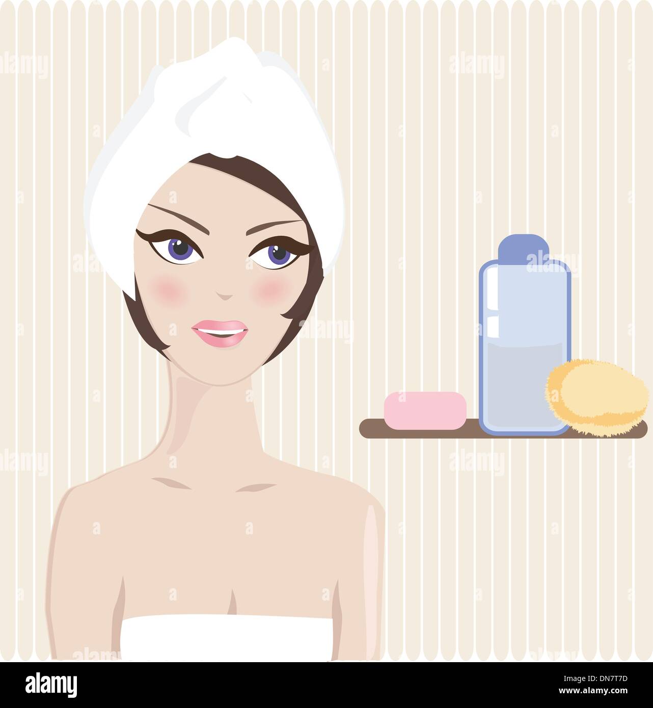 Spa Woman Beautiful Girl After Bath Touching Her Face Perfect Skin