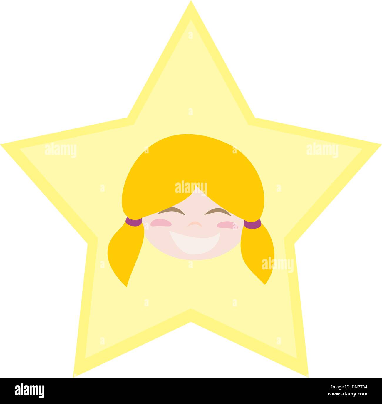 Vector little blond girl with yellow star illustration isolated on ...