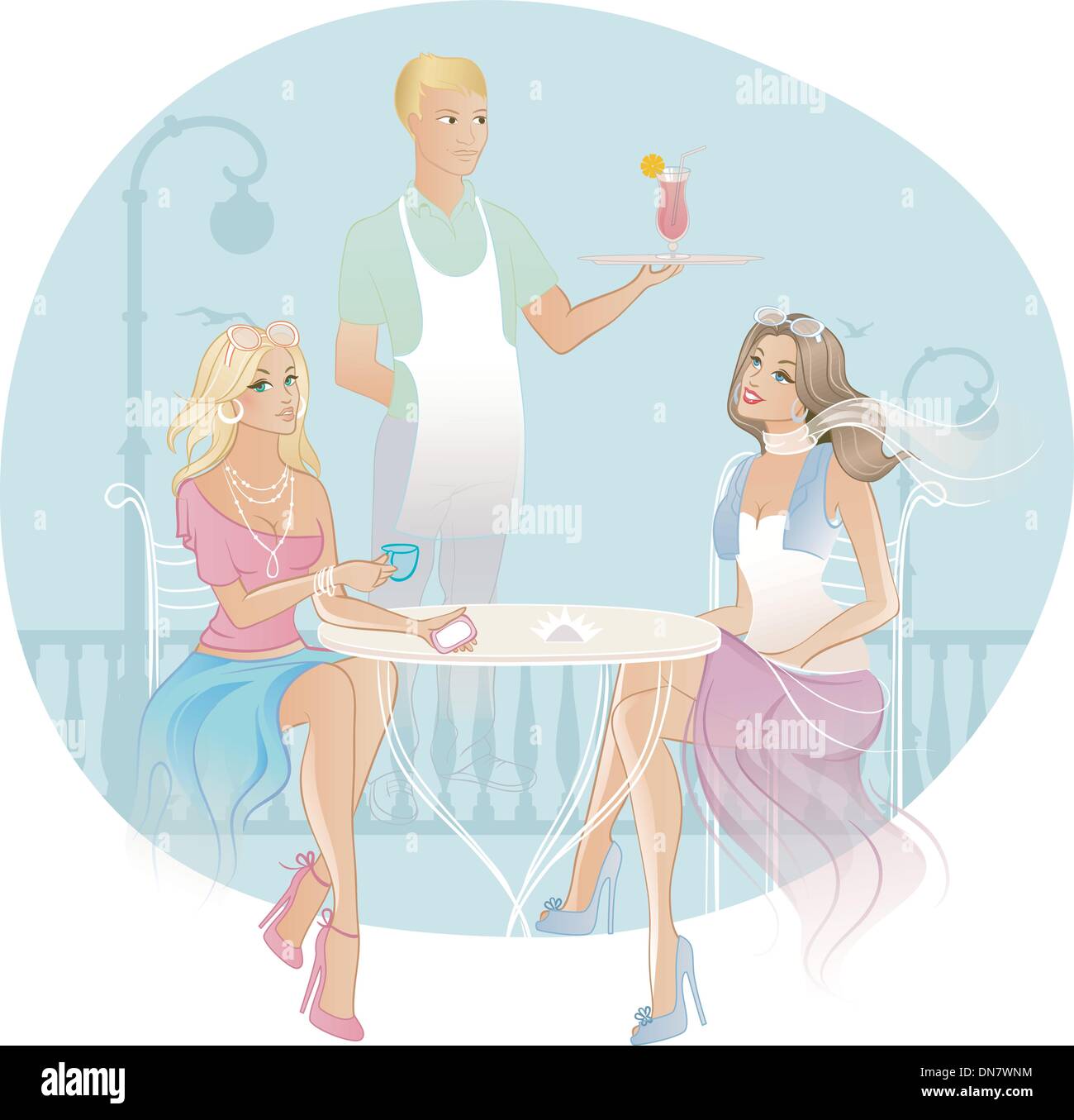 Silhouette beautiful woman cafe city restaurant table tea vector ...