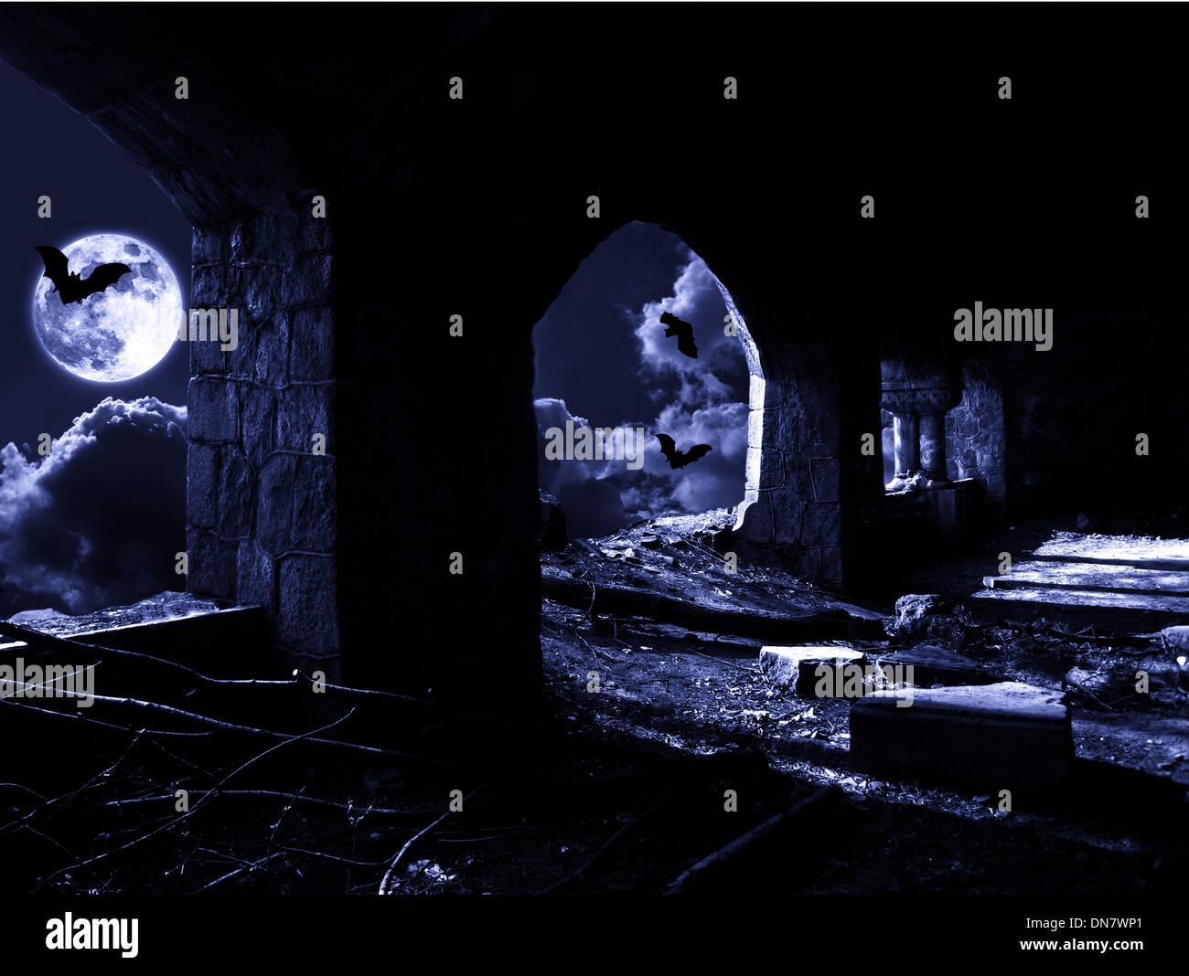 lighted up with light of moon ruins Stock Photo - Alamy