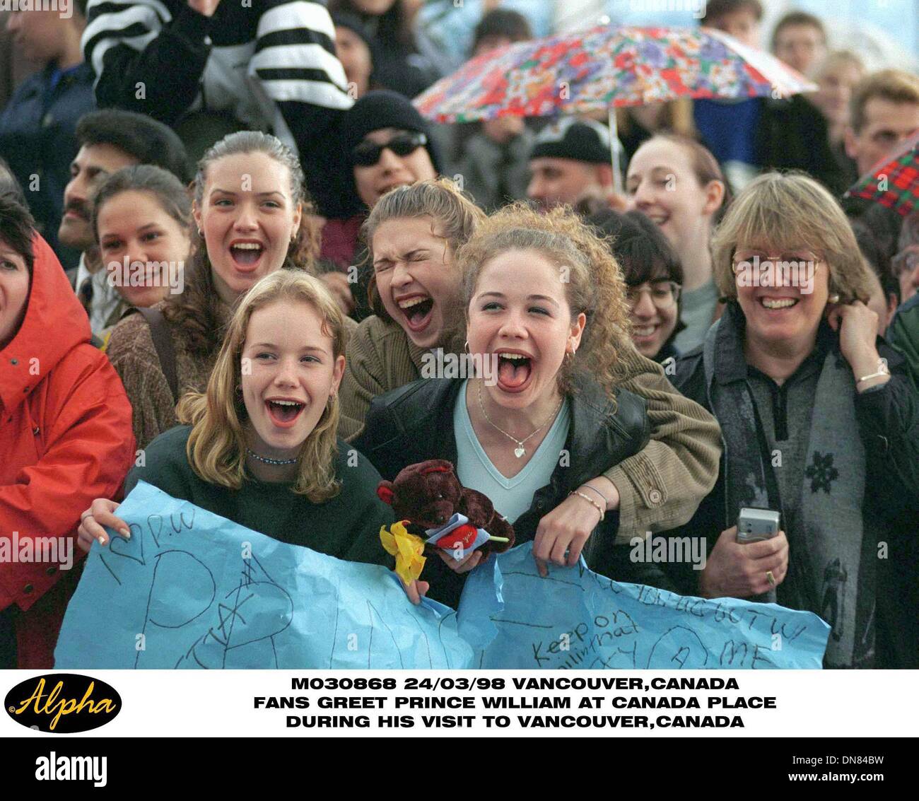 Mar. 23, 1998 - Vancouver, CANADA - 24/03/98 .FANS GREET PRINCE WILLIAM ...