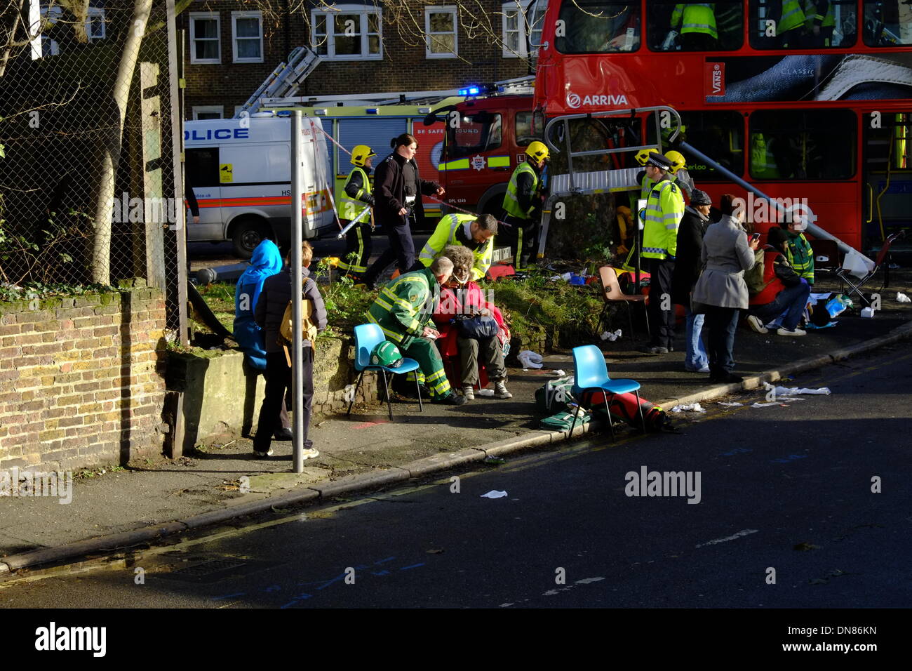 London, UK. 20th December 2013. NO.59 bus crashes into tree, many ...