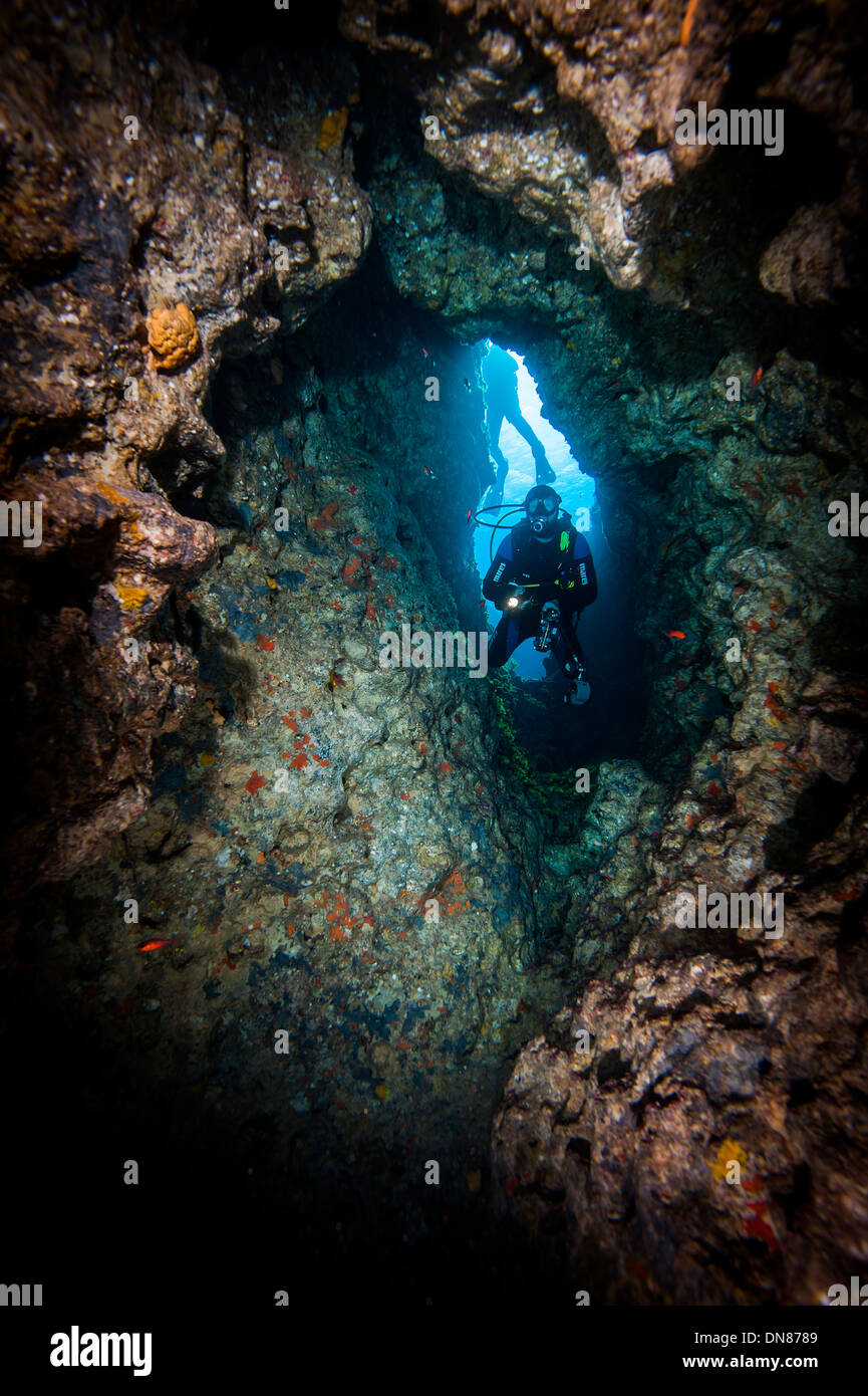 Scuba diver in a cave Stock Photo - Alamy