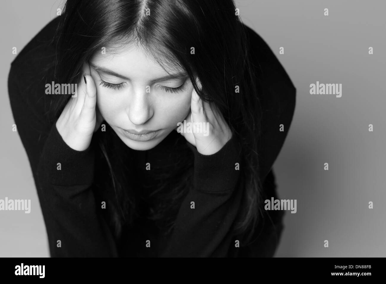 Woman hands over face and eyes Black and White Stock Photos & Images ...