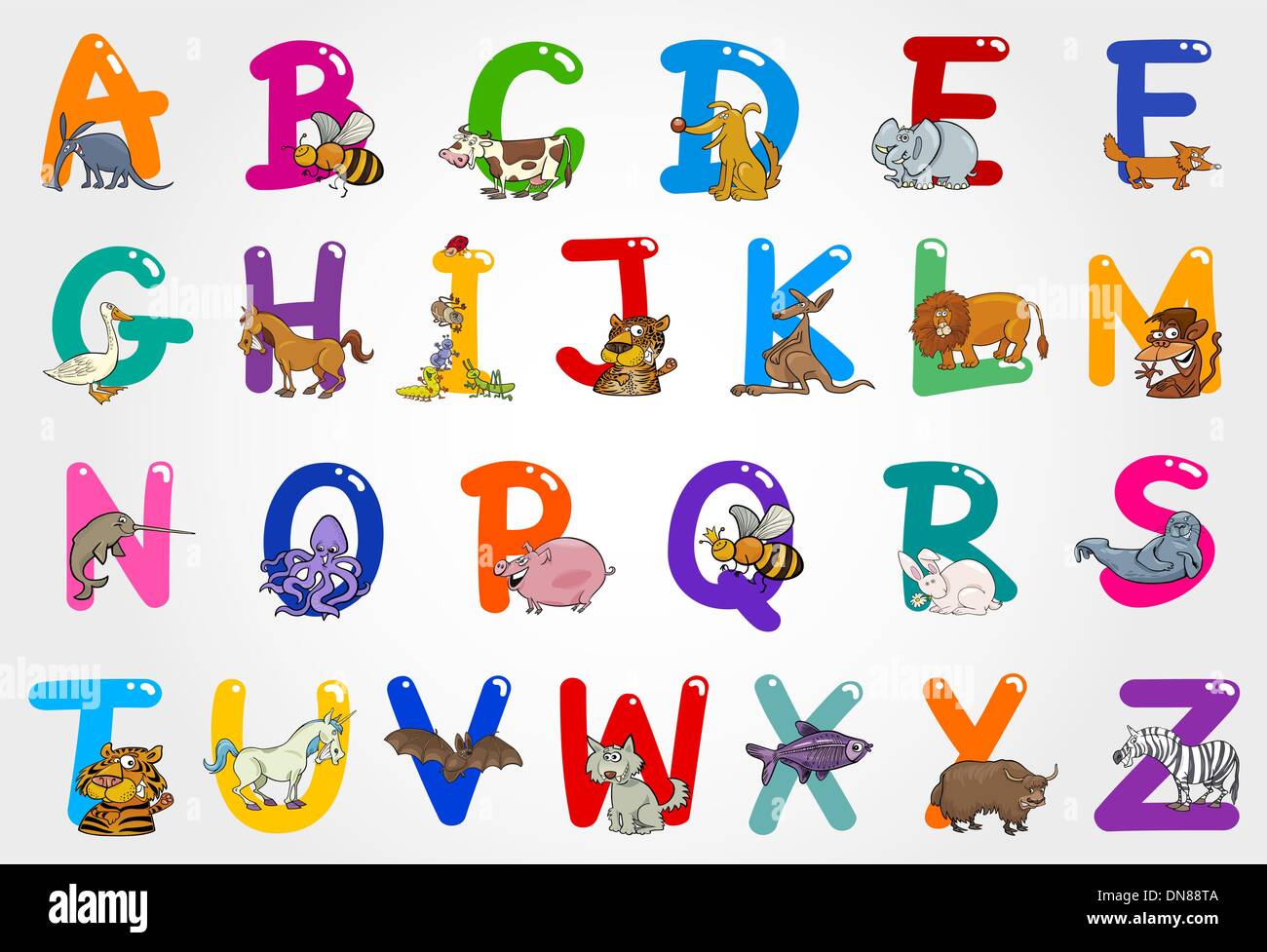 Cartoon Alphabet with Animals Illustrations Stock Vector Image & Art ...