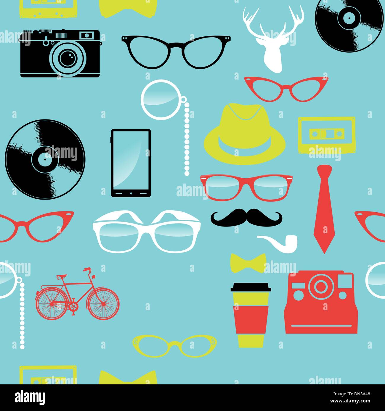 Colorful retro hipsters icons seamless pattern Stock Vector Image & Art - Alamy