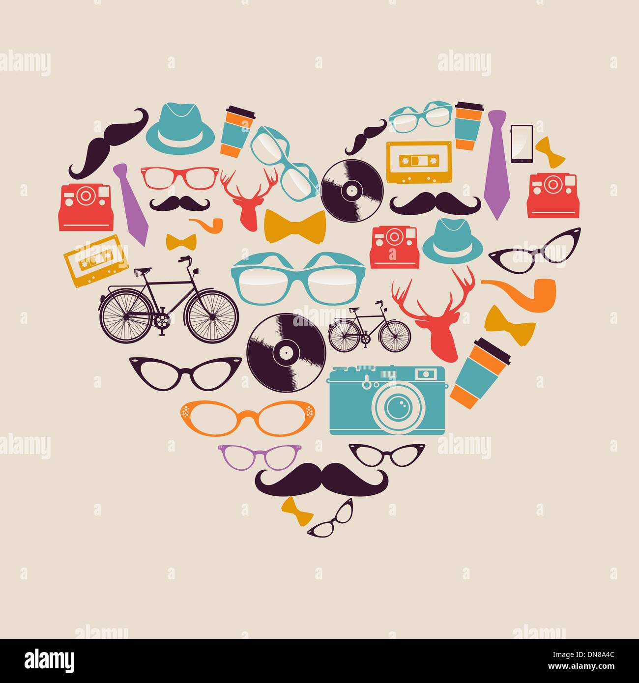Colorful vintage hipsters love elements Stock Vector Image & Art - Alamy