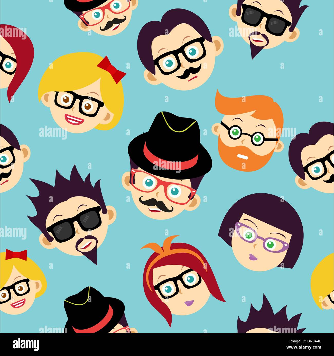 Colorful vintage hipsters faces seamless pattern Stock Vector Image & Art - Alamy
