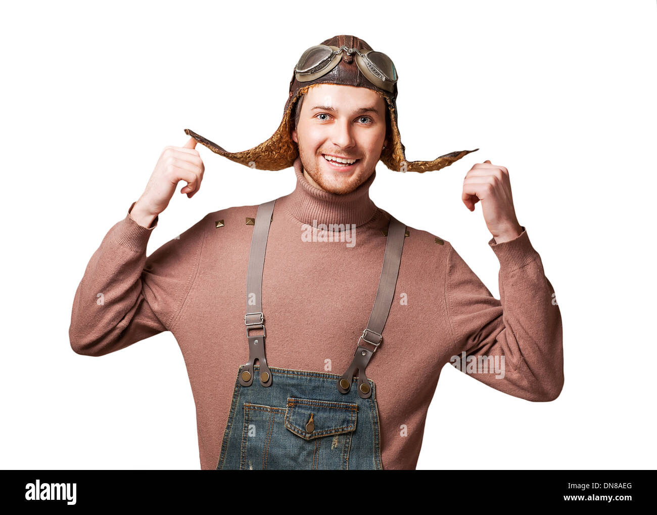 Handsome welcoming man smiling - isolated over a white background and ...