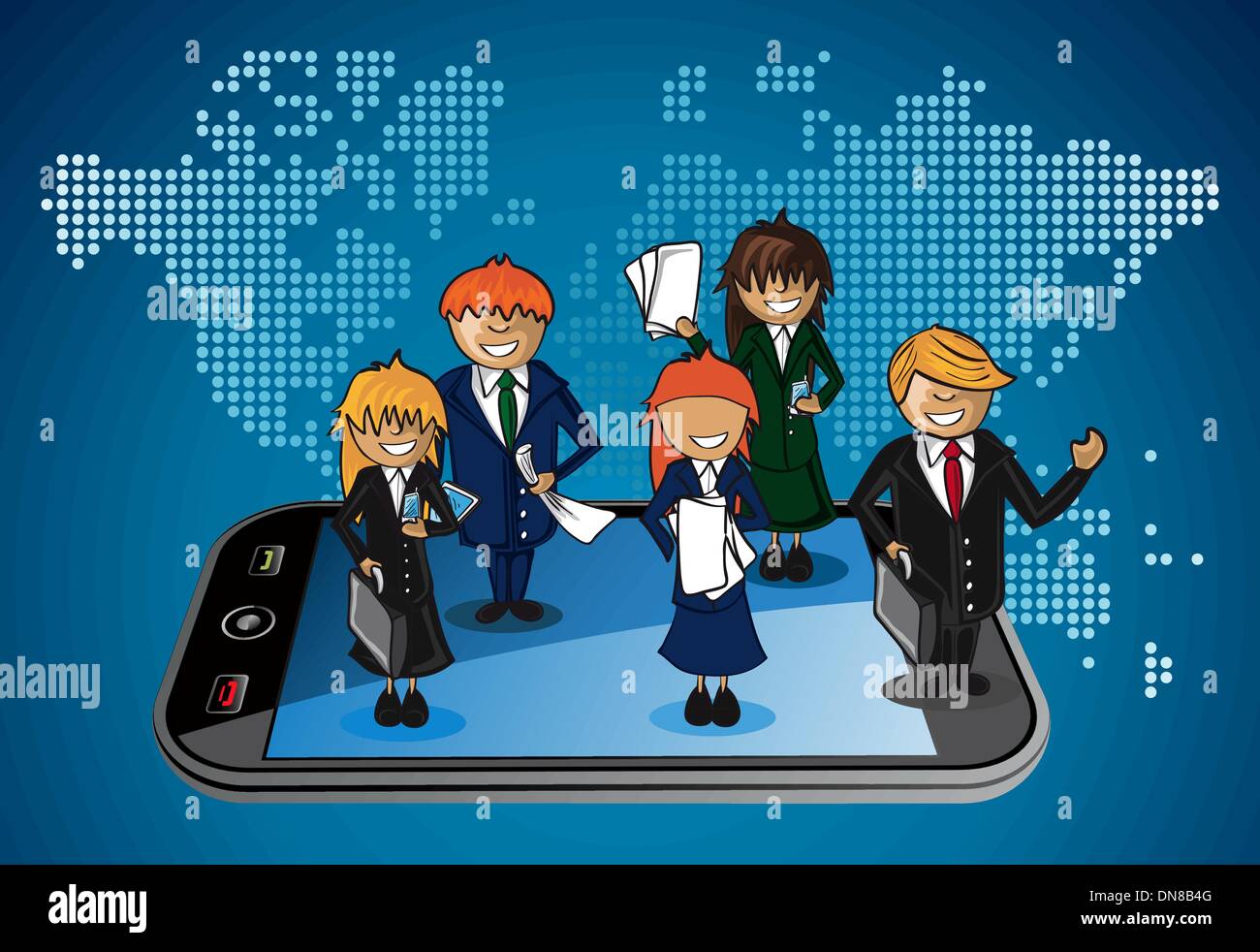 Global map smart phone business people app Stock Vector Image & Art - Alamy