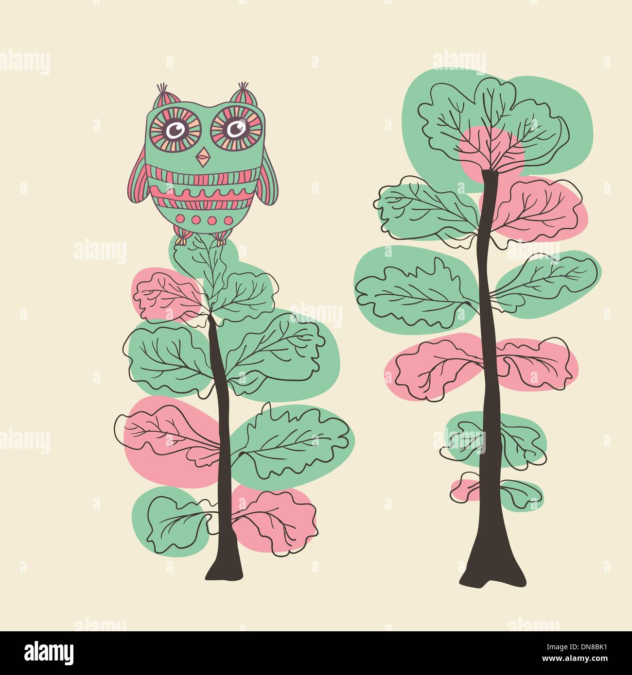Owl on the tree. Hand drawn vector illustration Stock Vector Image ...