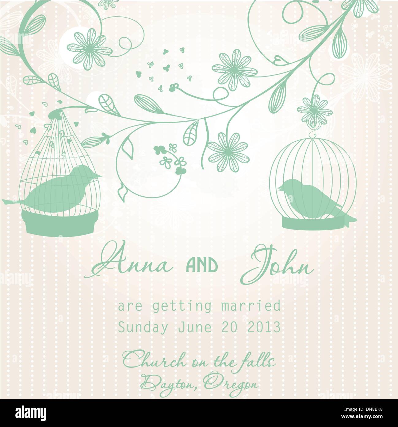 Wedding invitation with two cute birds in cages Stock Vector Image ...