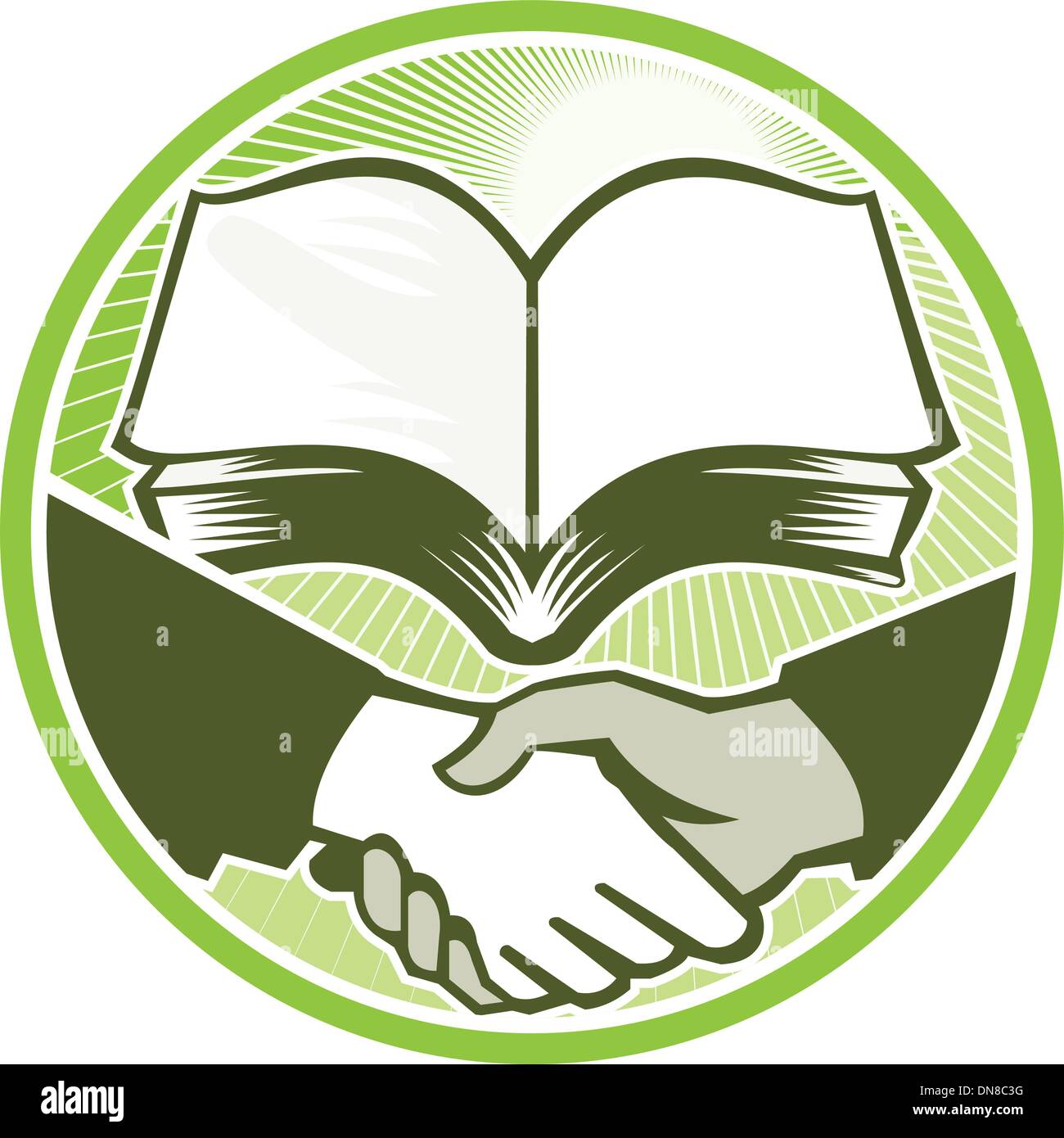 Handshake Book Pen Woodcut Circle Stock Vector Image & Art - Alamy