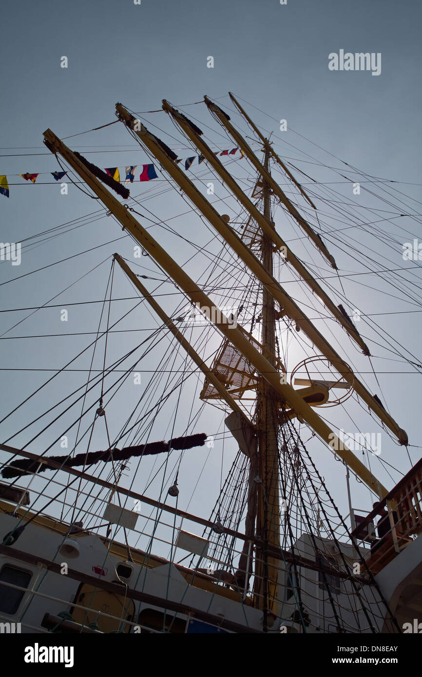 the pole of sailing-ship with spar and the rigging Stock Photo - Alamy