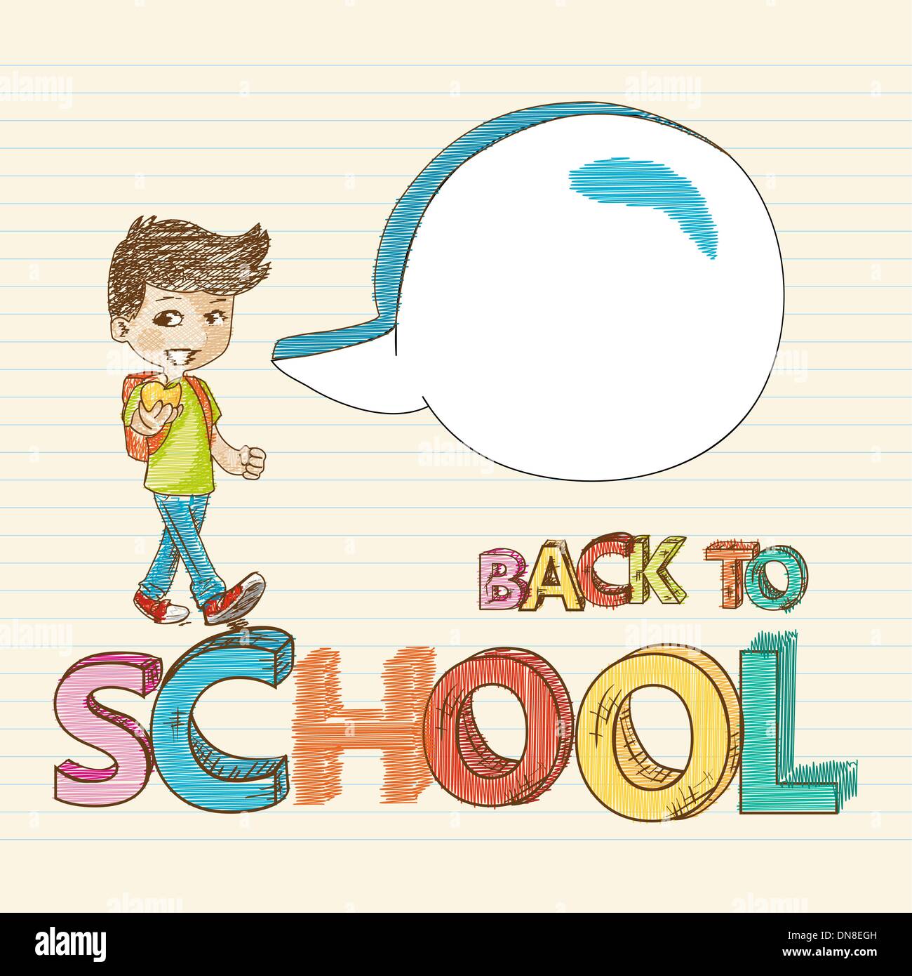 Back to school colorful boy cartoon illustration Stock Vector Image ...