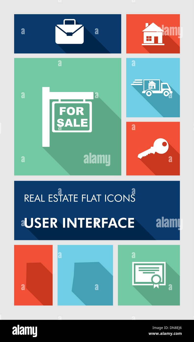 Colorful real estate UI apps user interface flat icons Stock Vector ...