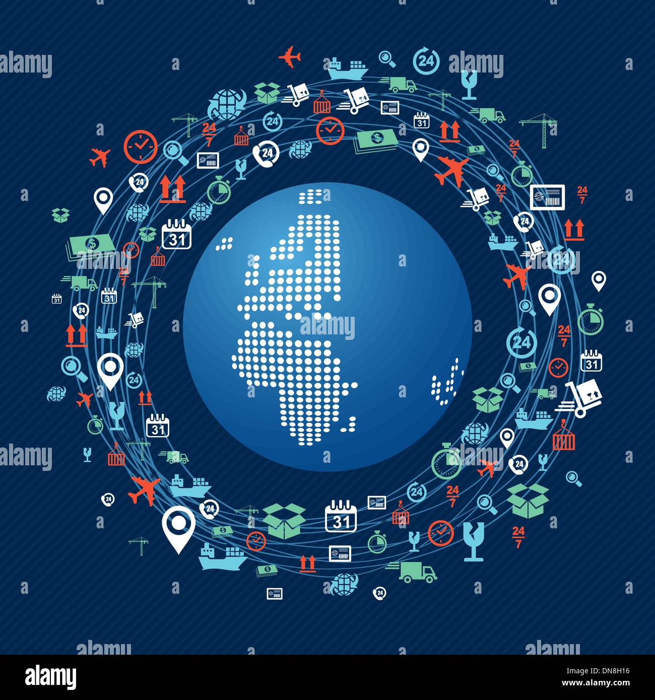 World map colorful shipping network icons composition Stock Vector ...