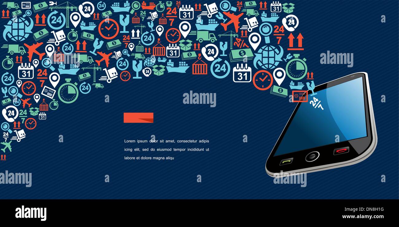 Shipping logistics app text ribbon mobile icon splash illustrati Stock ...