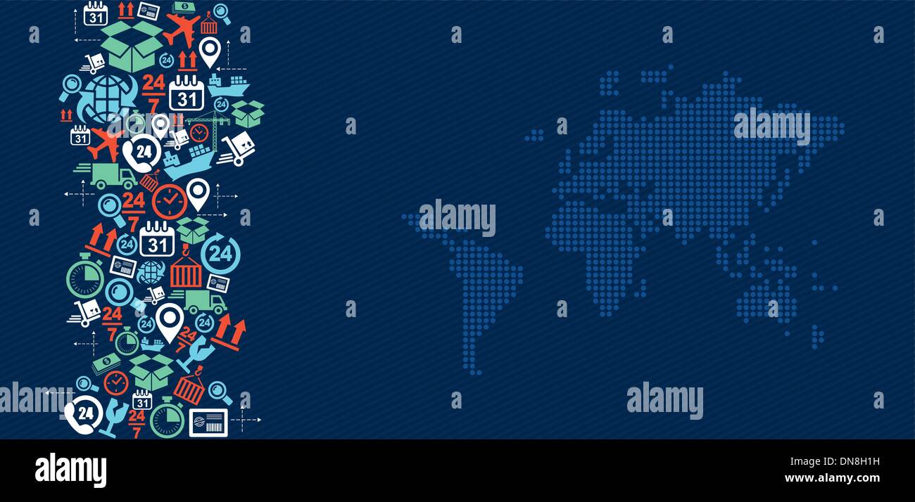 Shipping logistics world map icons splash illustration Stock Vector ...