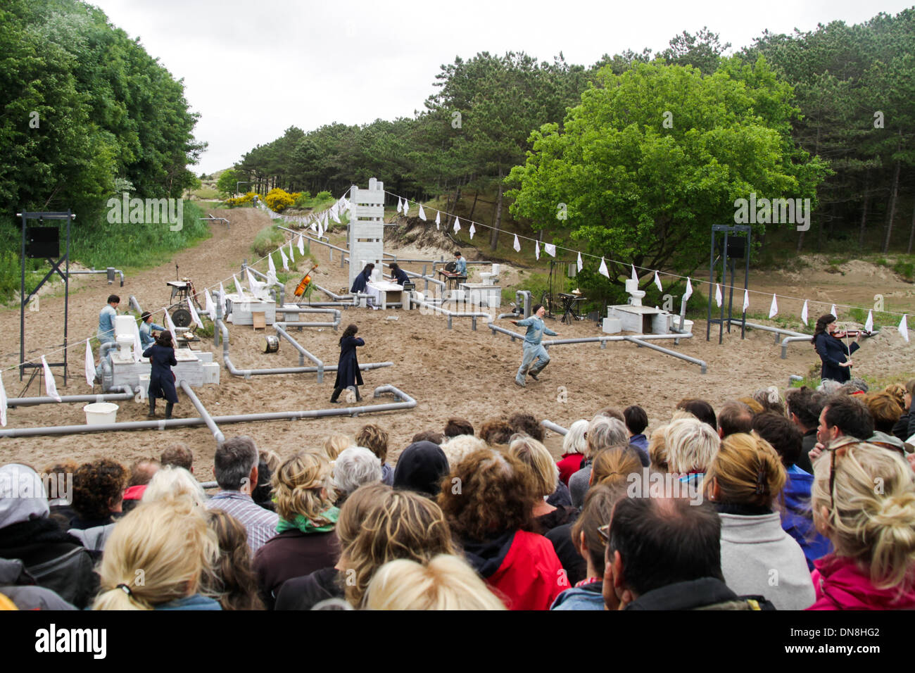 An outdoor theatrical performance at Oerol Festival Terschelling Island ...