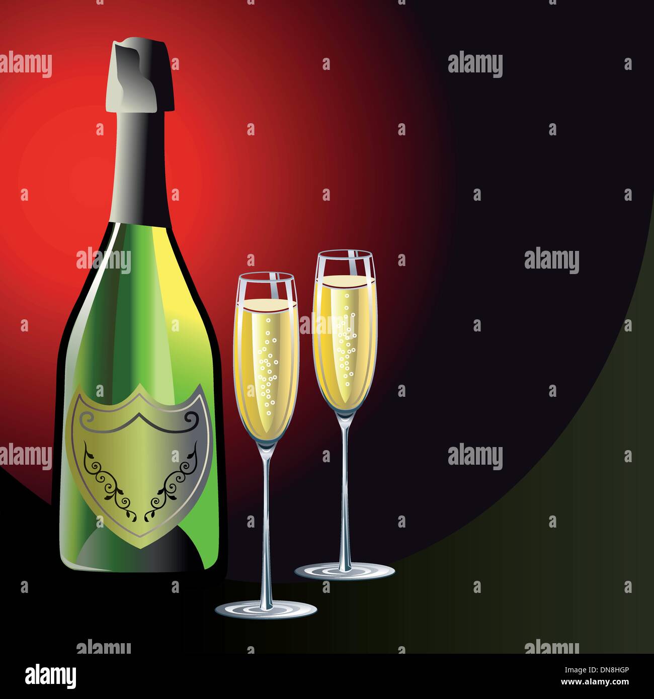 Romantic champagne bottle glasses Stock Vector Images - Alamy